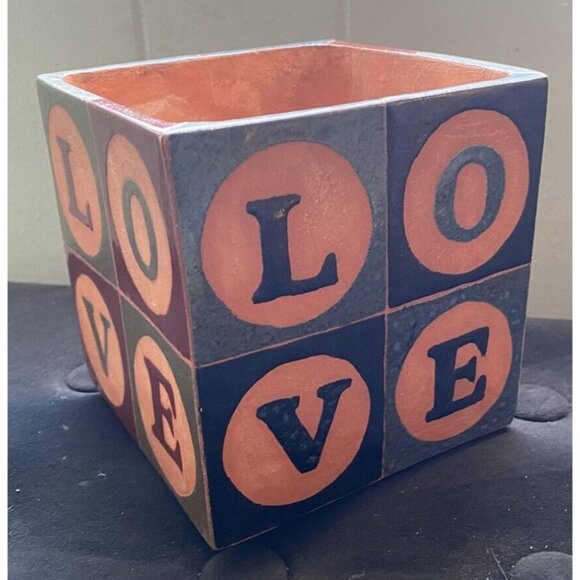 Hand Crafted | Accents | Love Alphabet Block Pottery Terracotta Planter ...